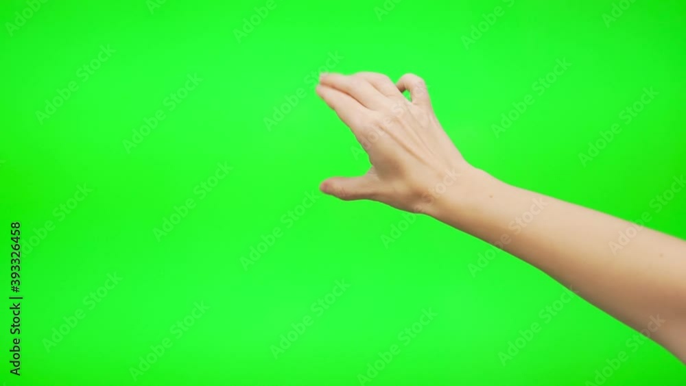 Female Fingers Touch the Big Green Screen, Chroma Key Green Background ...