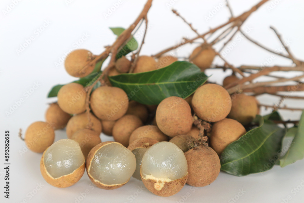 fresh longan (Dimocarpus longan) and Peel show the white meat on a ...