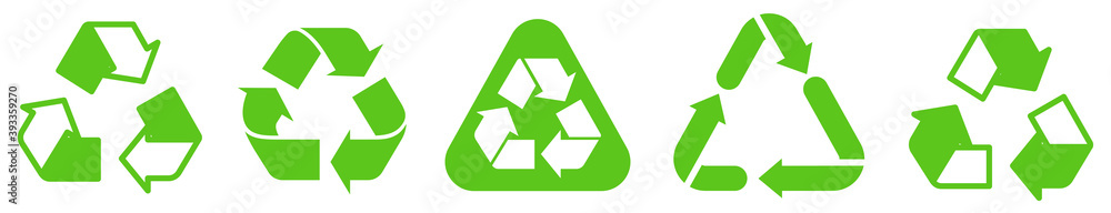 Biodegradable, compostable, recyclable icon set. Set of green arrow recycle. Flat design web ...