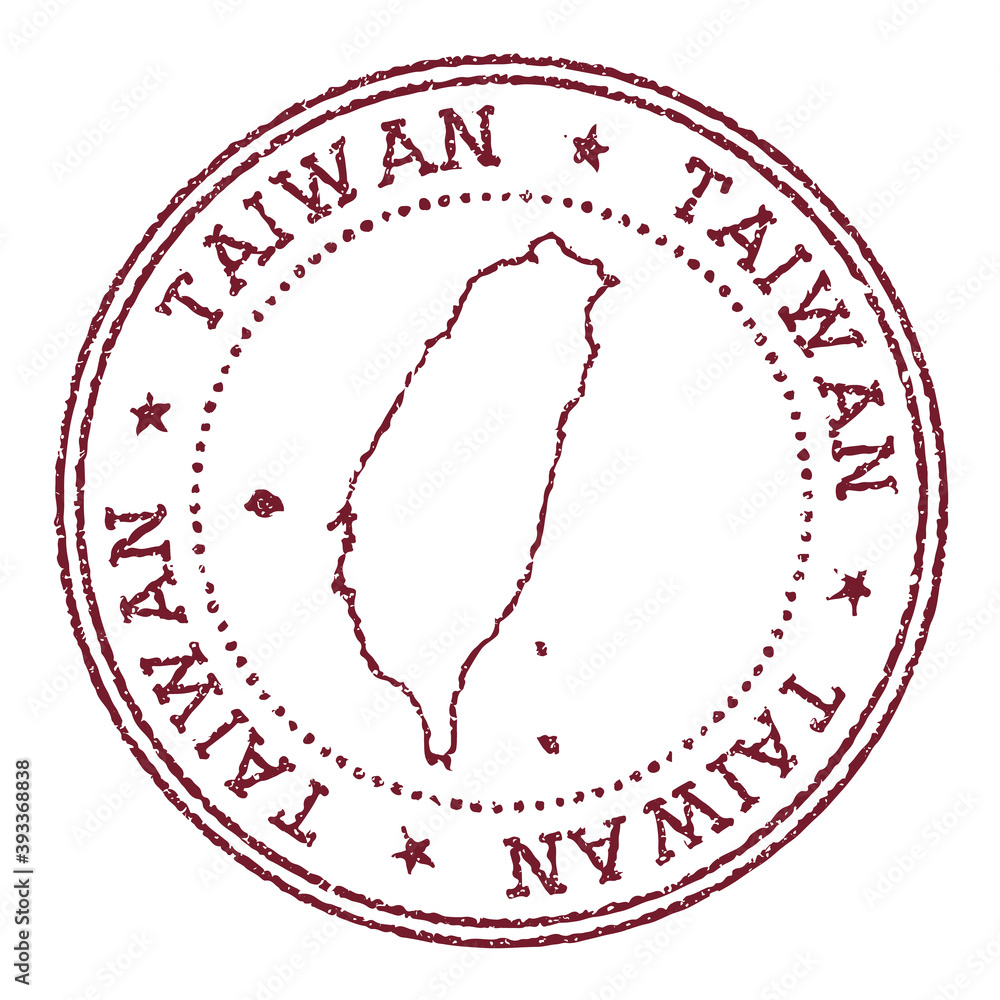 Taiwan round rubber stamp with country map. Vintage red passport stamp ...