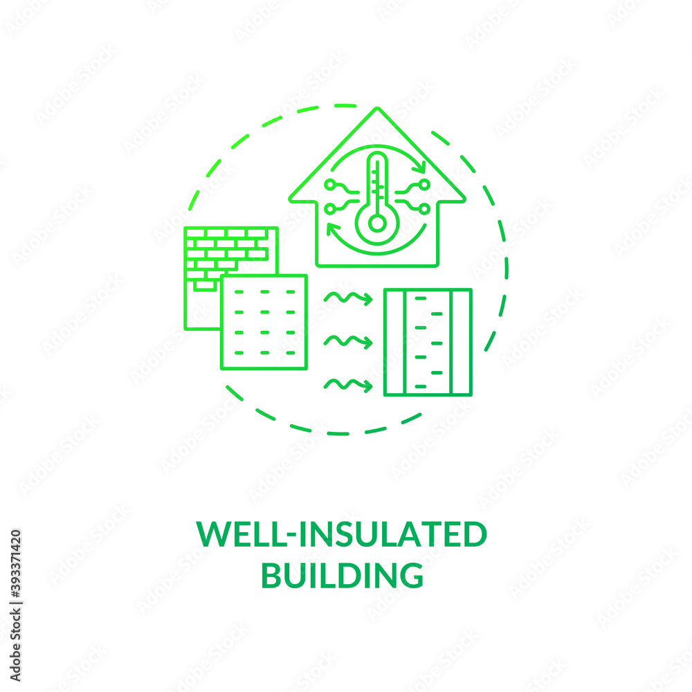 Well insulated building green concept icon. House thermal control ...