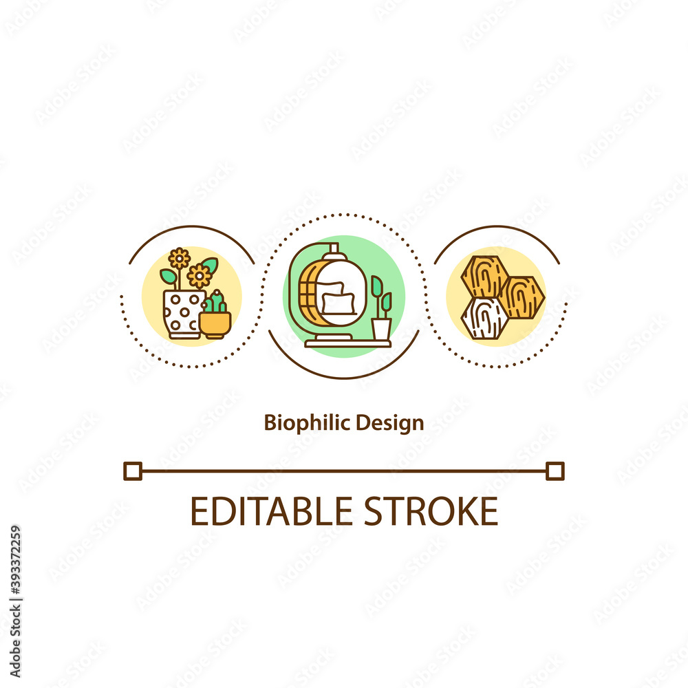 Biophilic design concept icon. Indoor environment with greenery. Living ...
