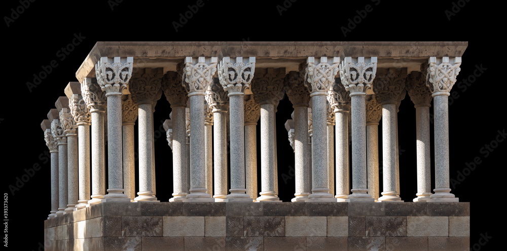 Elements of architectural decorations of buildings, columns and tops ...