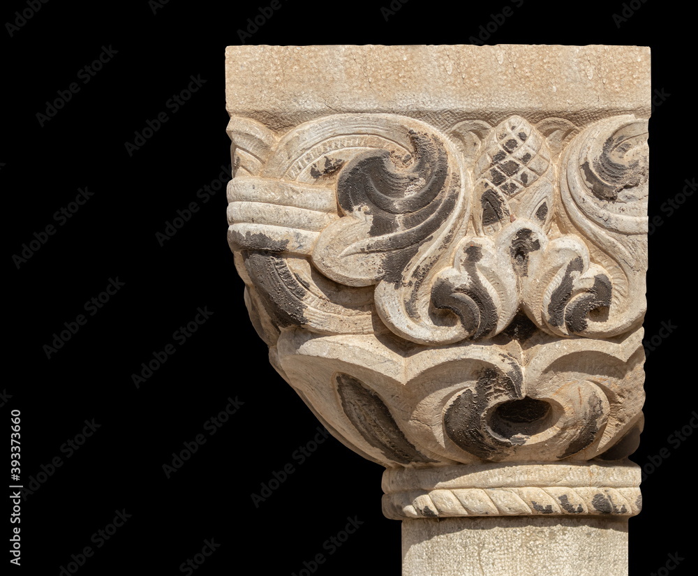 Elements of architectural decorations of buildings, columns and tops ...
