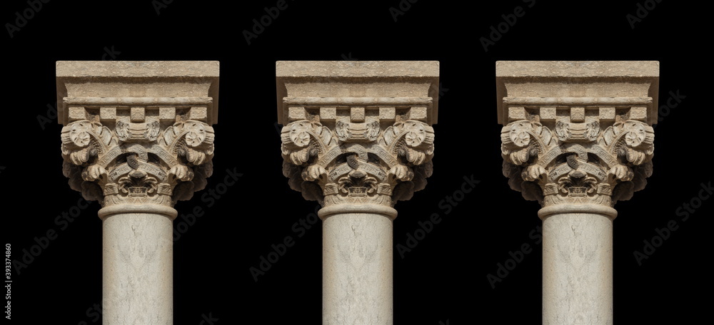 Elements of architectural decorations of buildings, columns and tops ...
