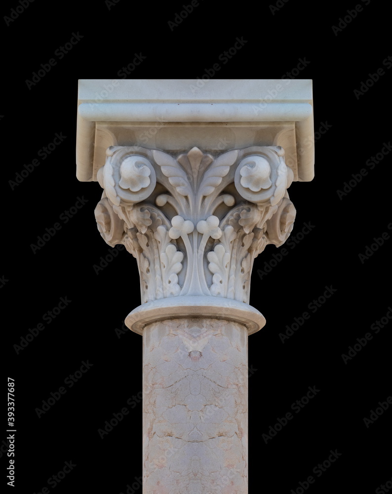 Elements of architectural decorations of buildings, columns and tops ...