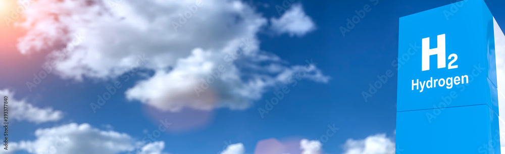 hydrogen logo on gas station. h2 combustion engine for emission free ...