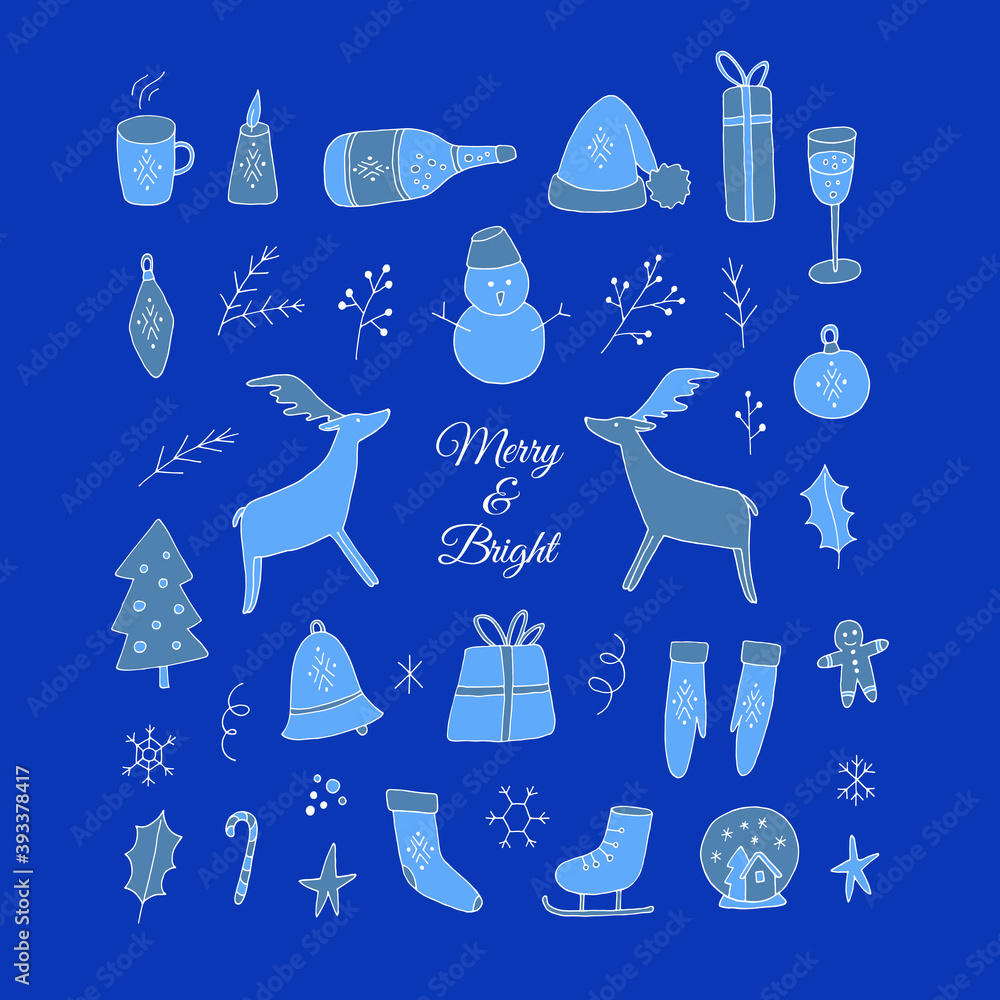 Vector set of winter symbols. Hand drawn illustrations. Holiday ...