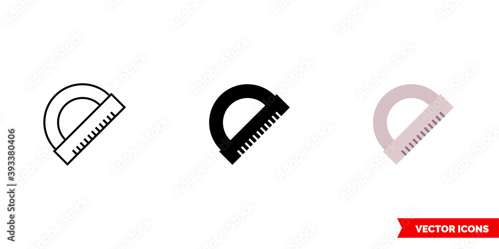 Protractor icon of 3 types color, black and white, outline. Isolated ...