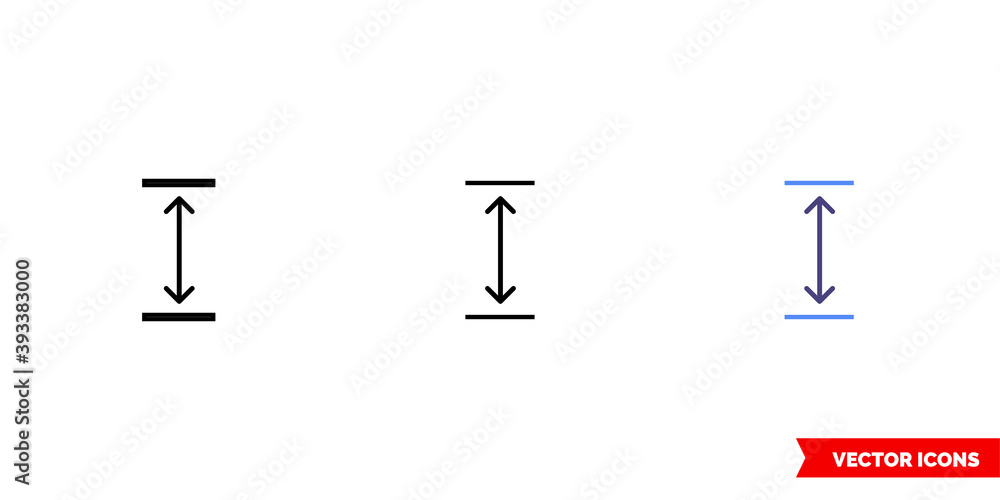 Vertical arrows between lines icon of 3 types color, black and white ...