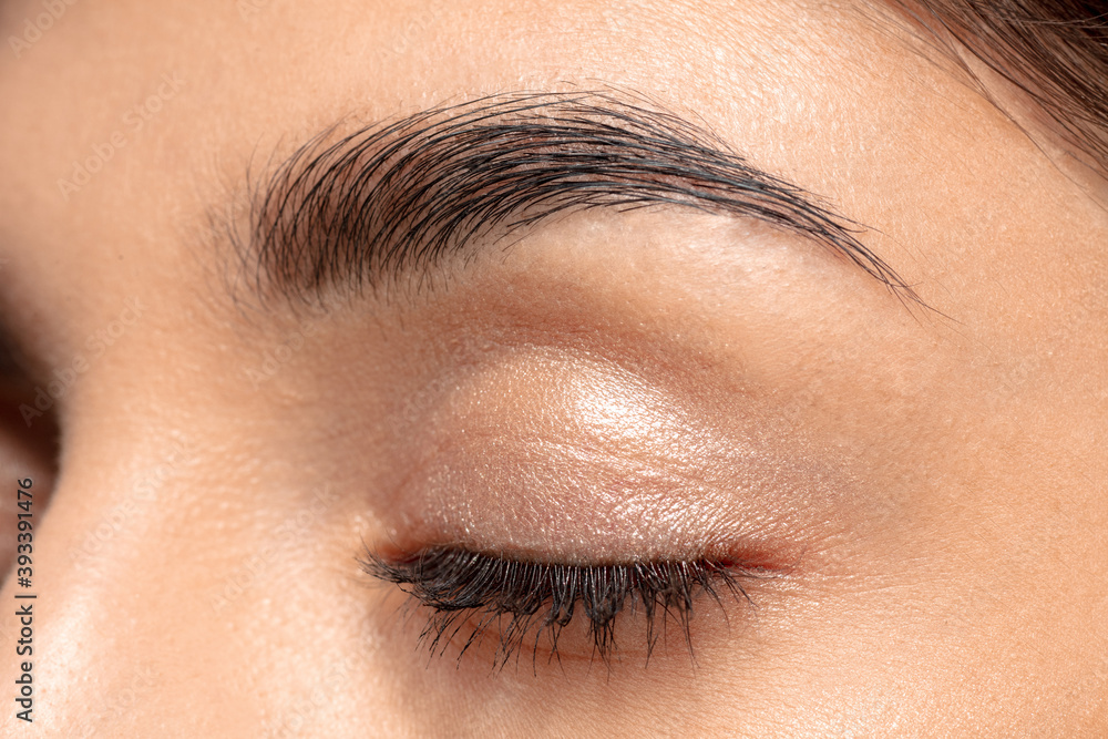 Eyelid, brow. Close up portrait of beautiful jewish female model. Parts ...