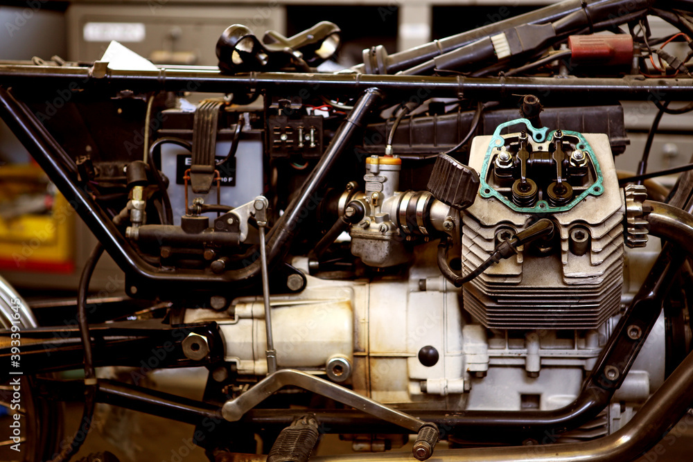 Building the engine of a custom motorcycle Stock Photo | Adobe Stock