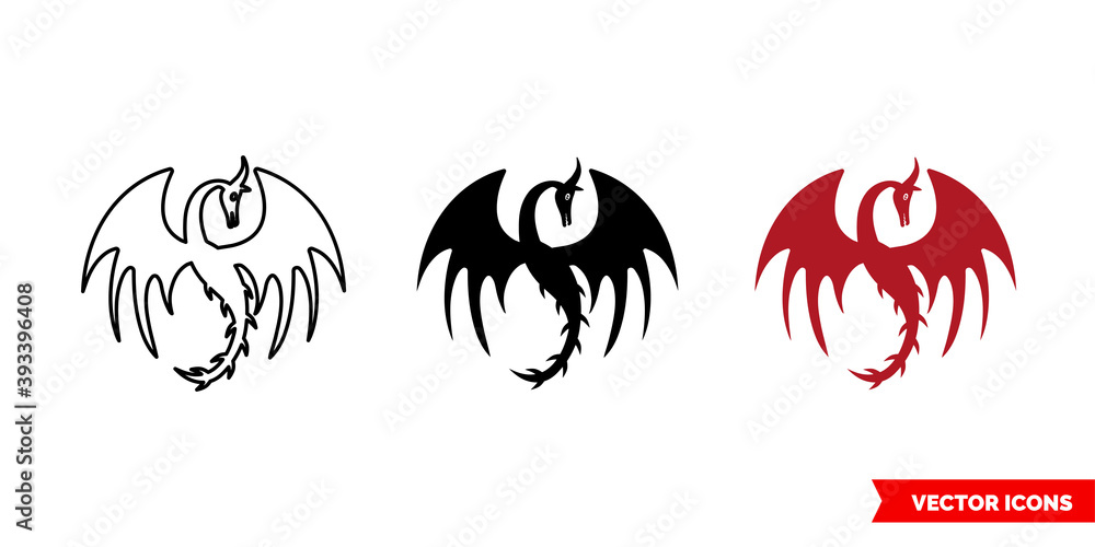 Dragon symbol icon of 3 types color, black and white, outline. Isolated ...
