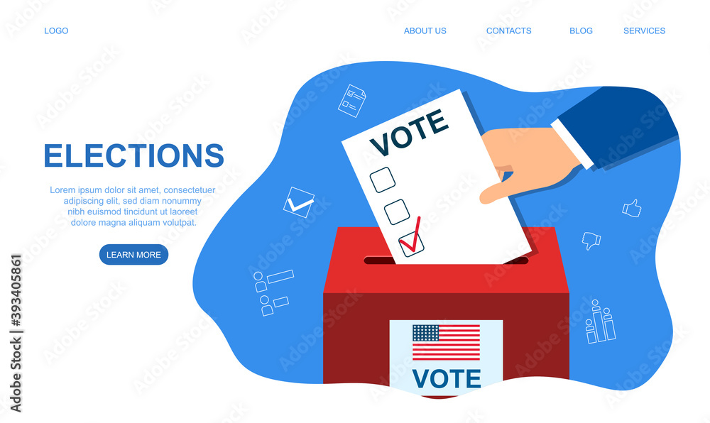 Voting concept in flat style. Voting election. Hand putting paper in ...