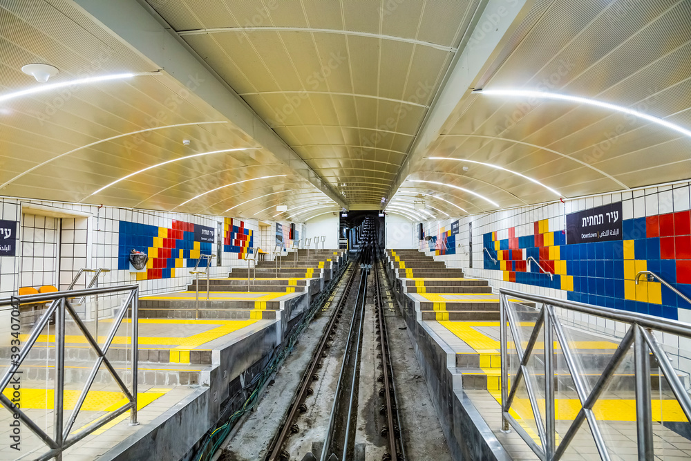 HAIFA, ISRAEL - OCTOBER 24, 2018: The Carmelit an underground funicular ...