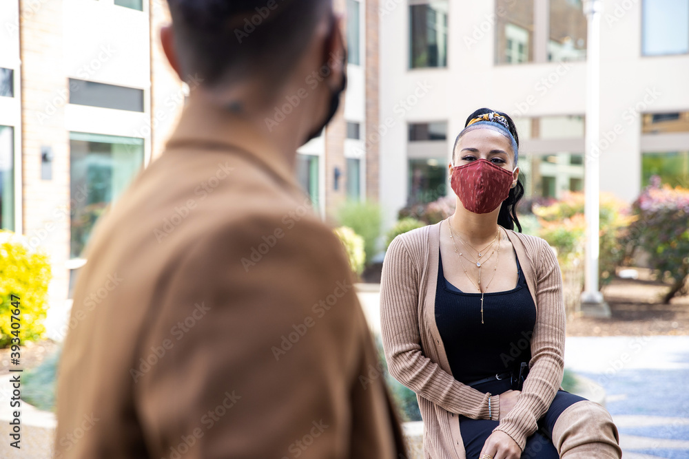 Two African American women wearing masks to protect from the Covid-19 ...