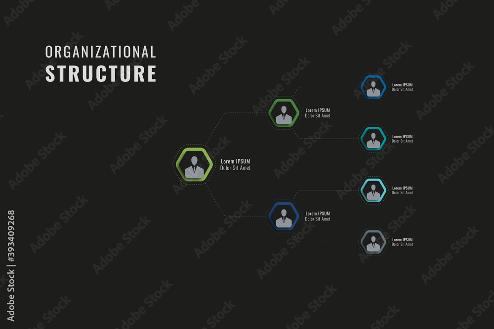Horizontal organizational structure of the company template. Multicolor ...