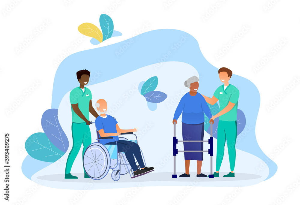 Vecteur Stock Elderly people care. Concept of senior man and woman with ...