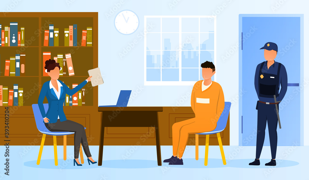 Female investigator, detective or lawyer is interrogating or ...