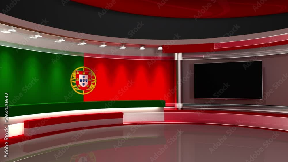 TV studio. Portugal flag studio. Portugal flag background. News studio ...