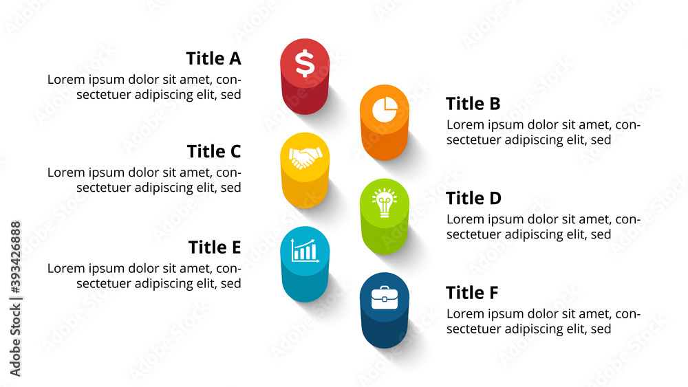 3D Vector Perspective Infographic. Presentation slide template. 6 step ...