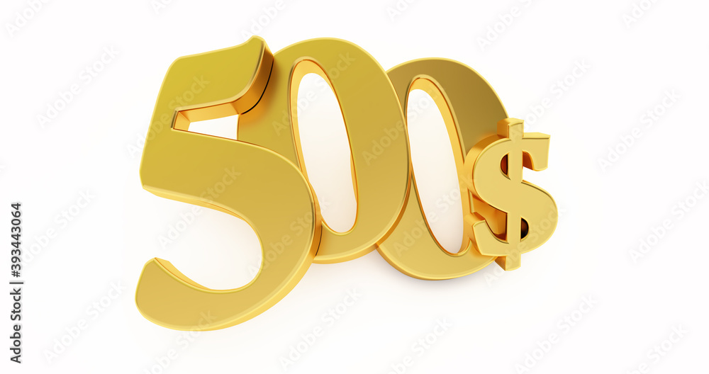 Golden five hundred Dollar sign isolated on white background, 500 ...