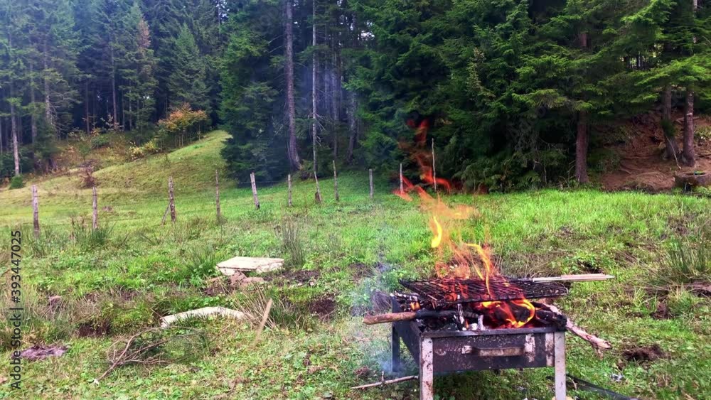 Traditional Turkish outdoor barbeque called "Mangal" near mountain ...