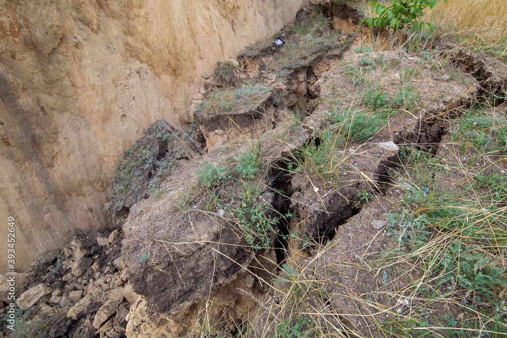 Soil landslide on slopes after degradation of the soil rain or ...