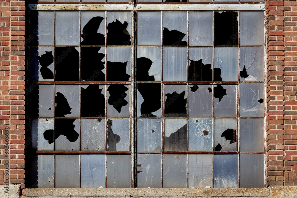 Old Factory Window with Broken Glass Stock Photo | Adobe Stock