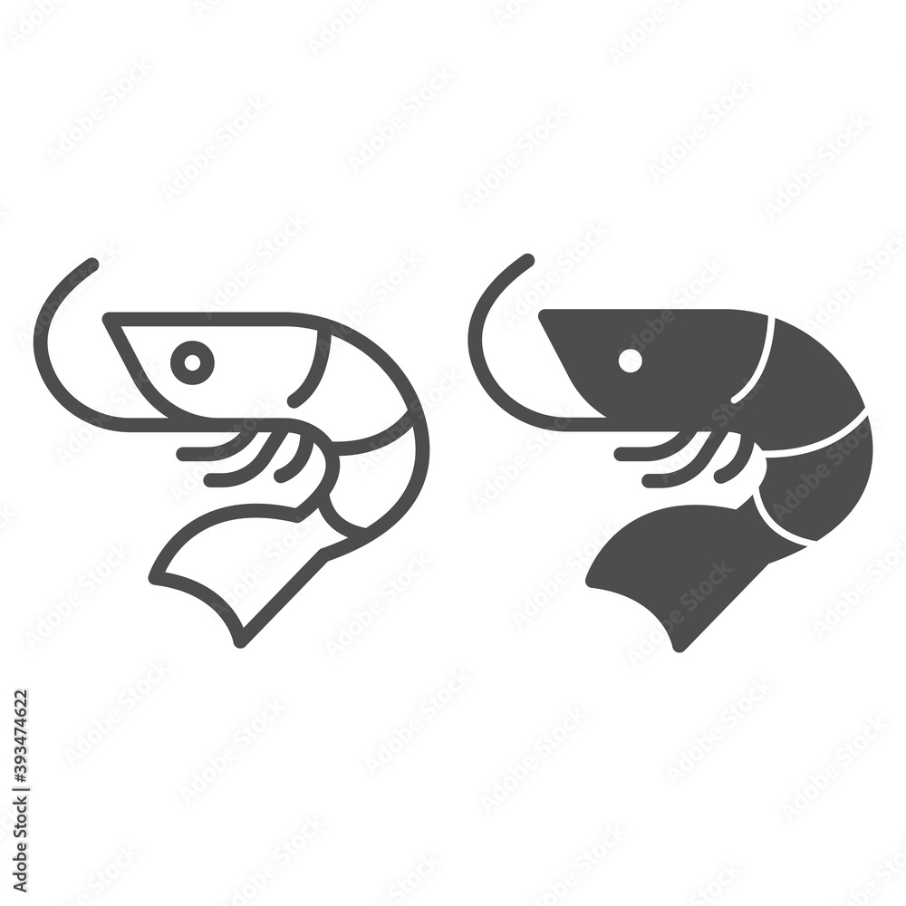 Shrimp line and solid icon, Fish market concept, seafood sign on white ...