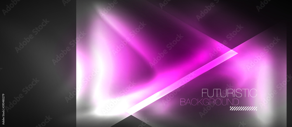 Neon geometric abstract background. Triangles with color glowing light ...