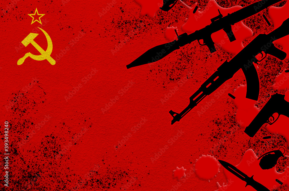 Fotografia do Stock: Soviet Union flag and various weapons in red blood ...