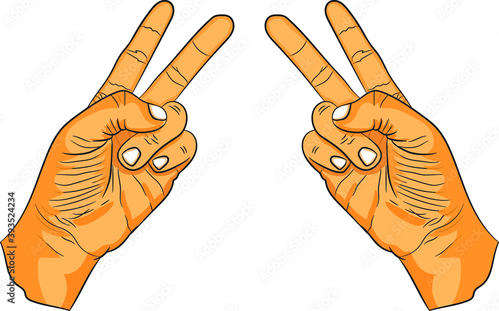 Hand with two fingers up in peace or victory symbol the sign for V ...