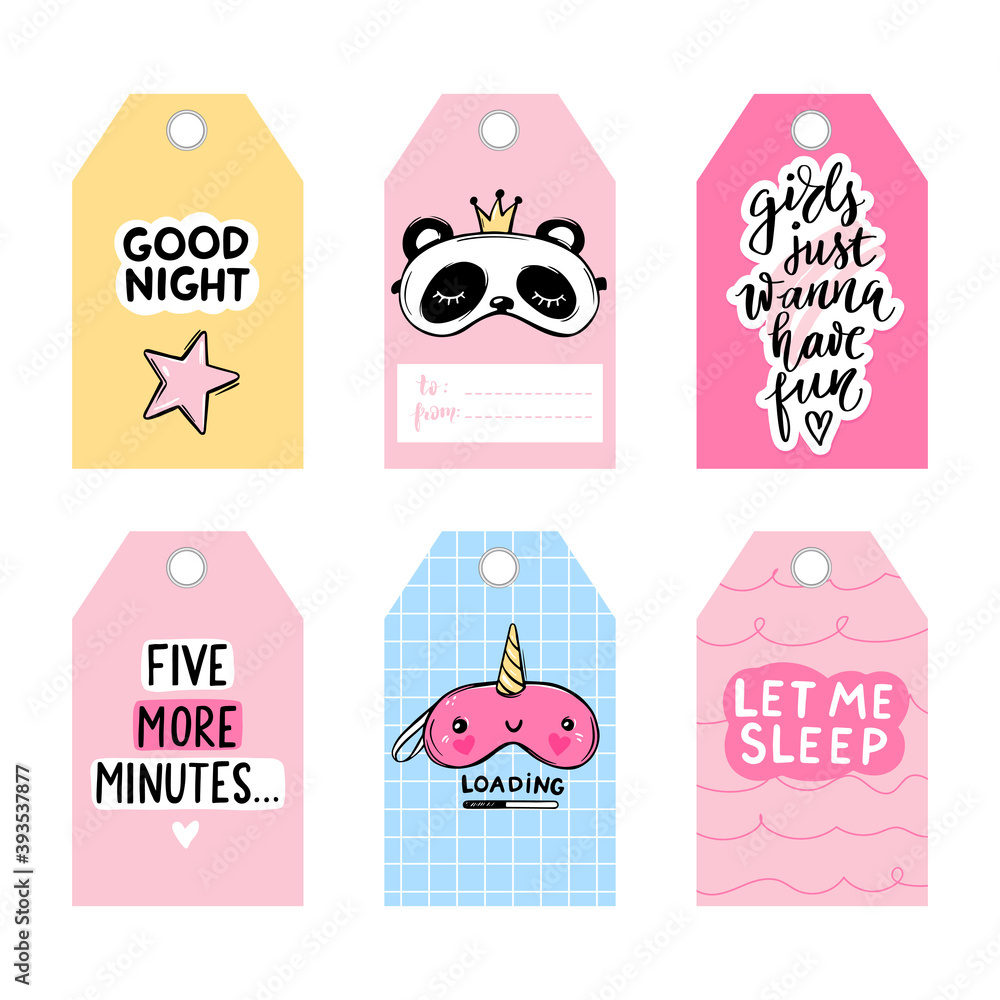 Cute vector tags with sleep masks and quotes. Vector cards collection ...