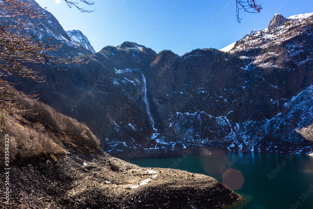 Stockfoto The waterfall Cascade d’Oô or Cascade du Lac d’Espingo is ...