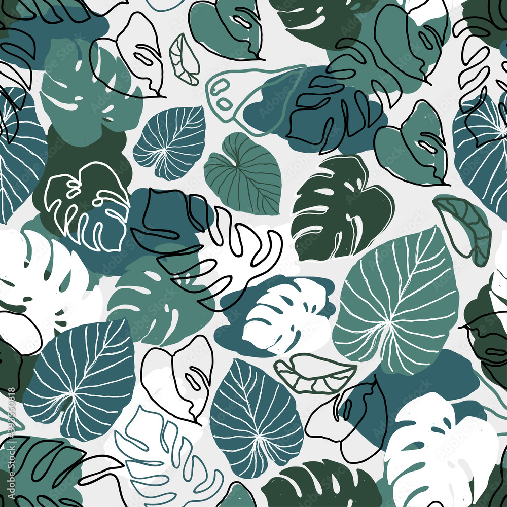 Pattern vector illustration of hand graphic drawing green leaves ...