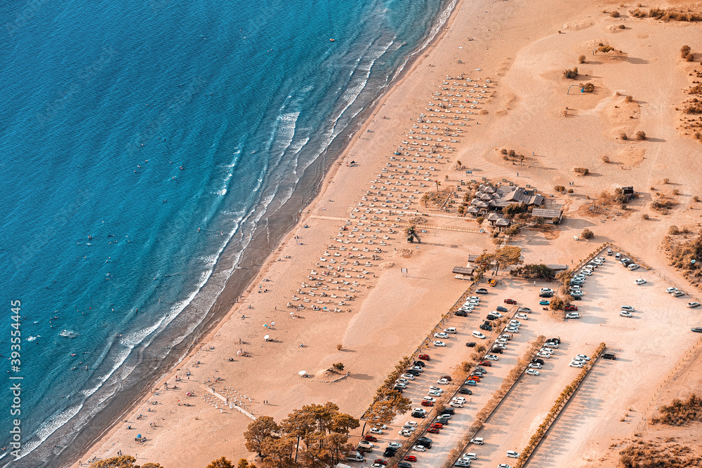 Aerial view of the beach resort infrastructure - a large filled Parking ...