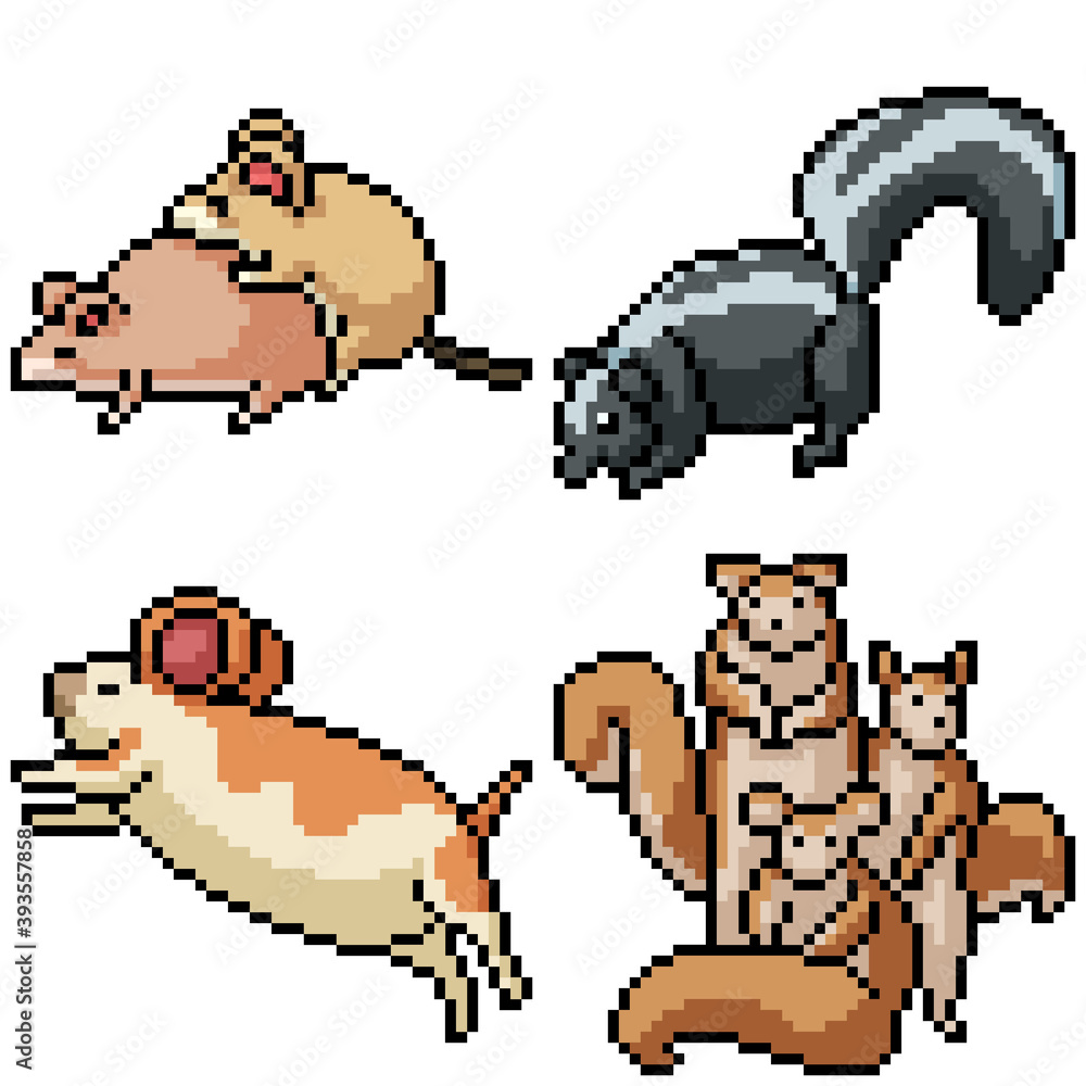 pixel art set isolated rodent animal Stock Vector | Adobe Stock