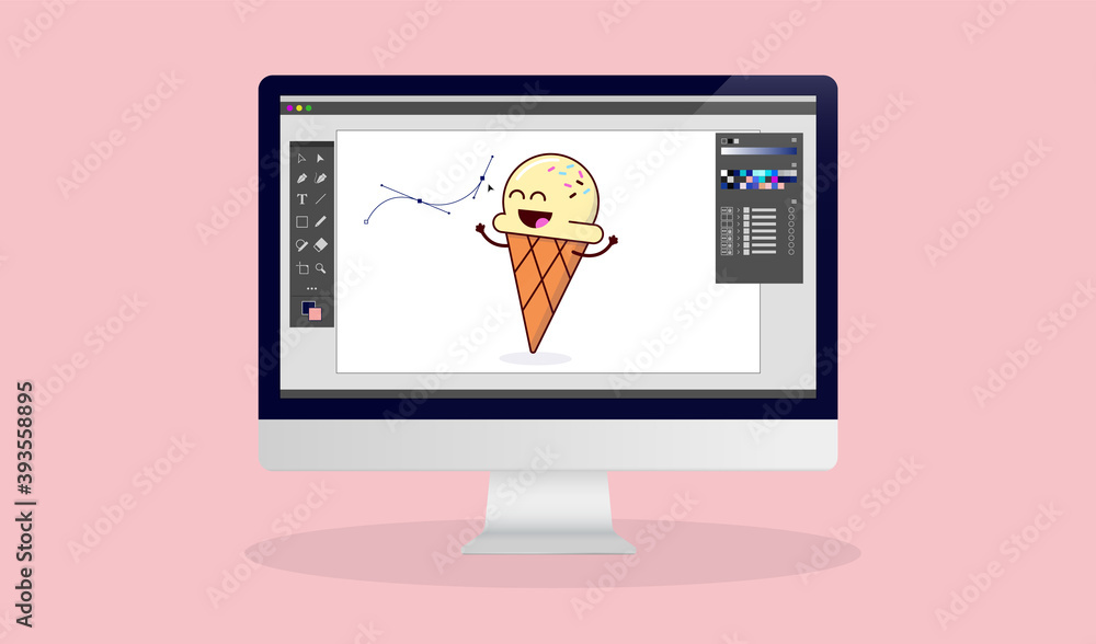 Working as an illustrator and graphic designer on computer - Desktop ...