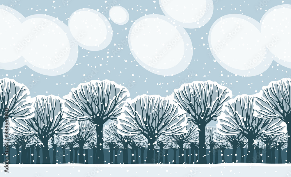Horizontal seamless pattern with snowy trees. Repeatable winter ...