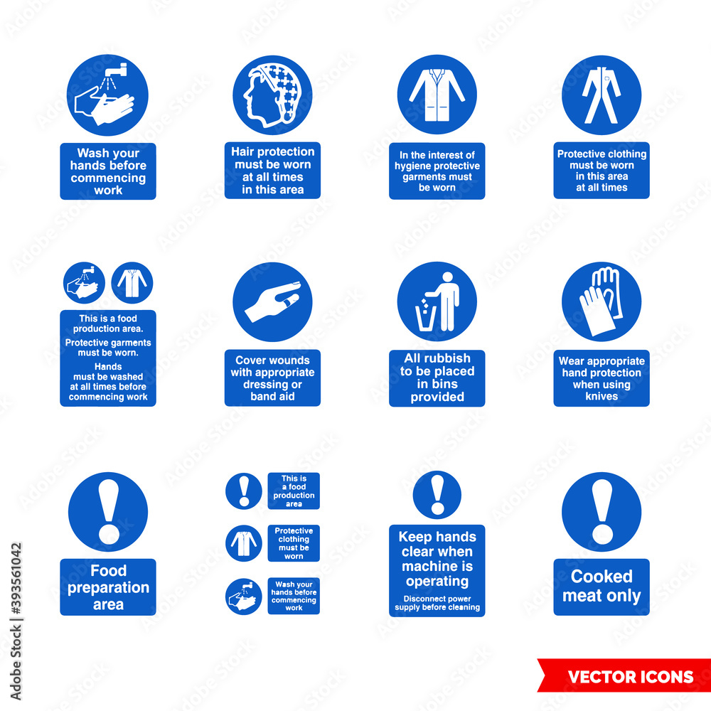Health hygiene mandatory signs icon set of color types. Isolated vector ...