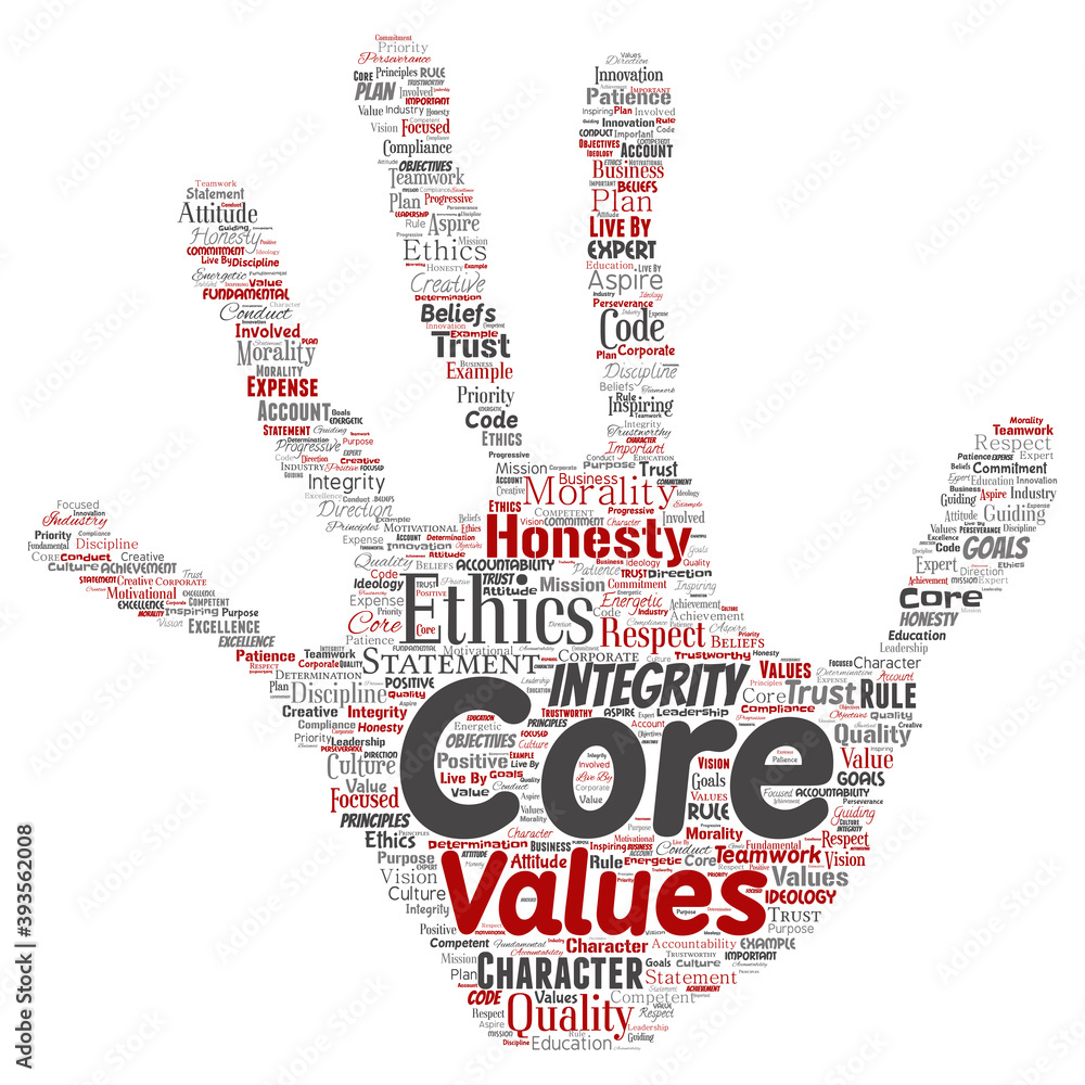 Vector conceptual core values integrity ethics hand print stamp concept ...