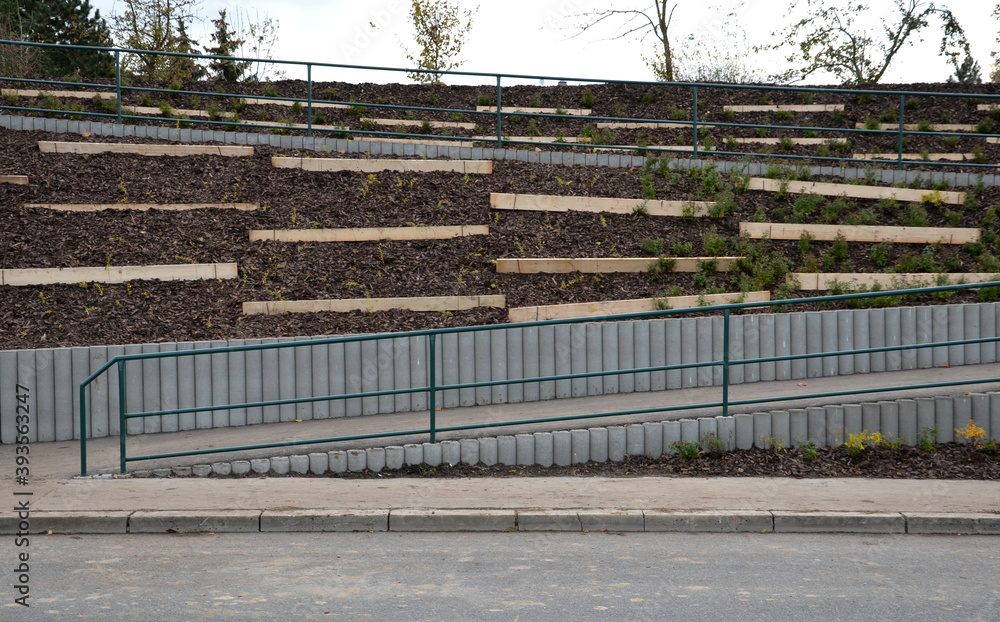 Stockfoto Slope stabilization by vegetation planting of shrubs. so that ...