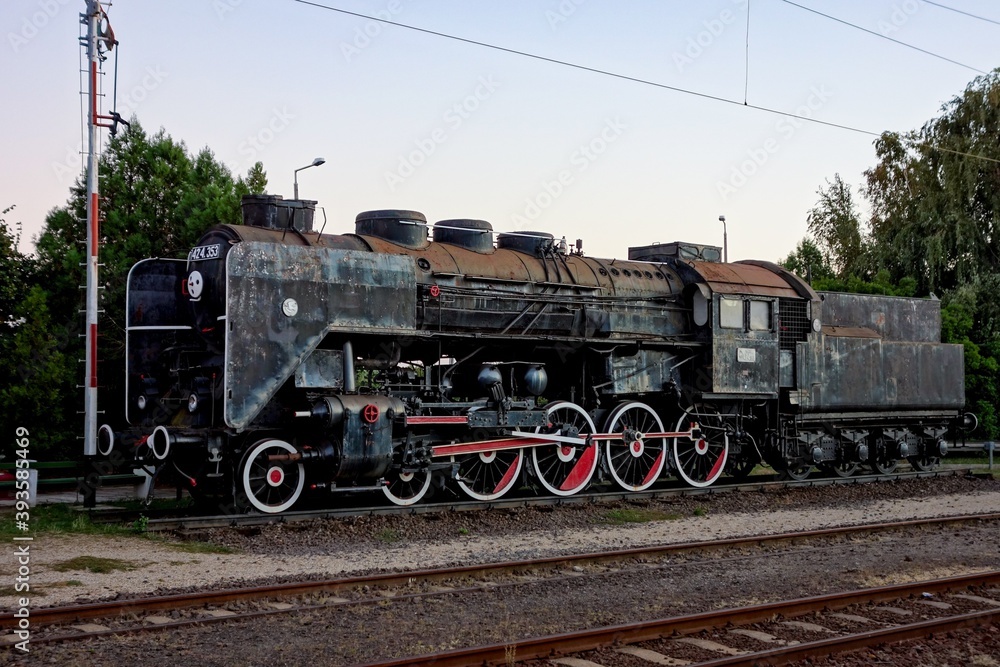 MAV 424.353 steam engine located at Tokaj train station in Hungary as a ...