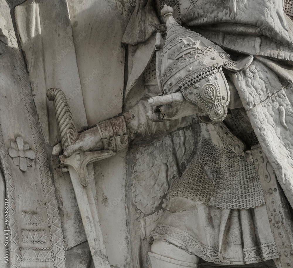 detail of Statue of warrior a Medieval Knight. Rock Statue of a ...