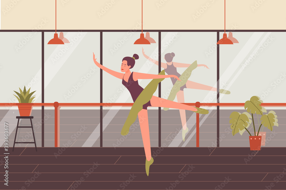 Dancing young woman vector illustration. Cartoon beautiful girl ballet ...