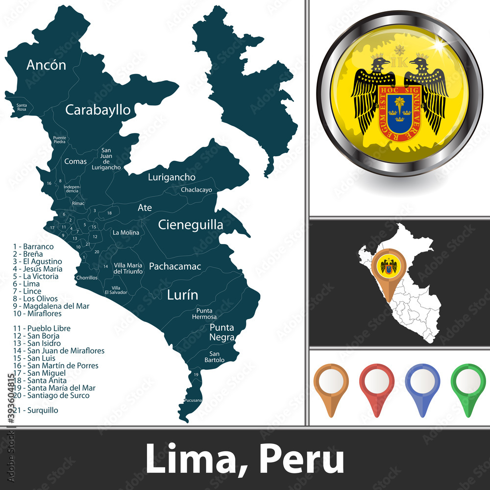Map of Lima, Peru Stock Vector | Adobe Stock