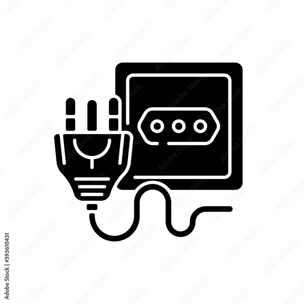 Power outlet black glyph icon. Type L socket to plug in home appliance ...