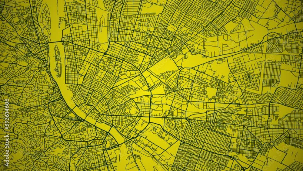 Ink reveal animation of city center grid map. Aerial top view ...
