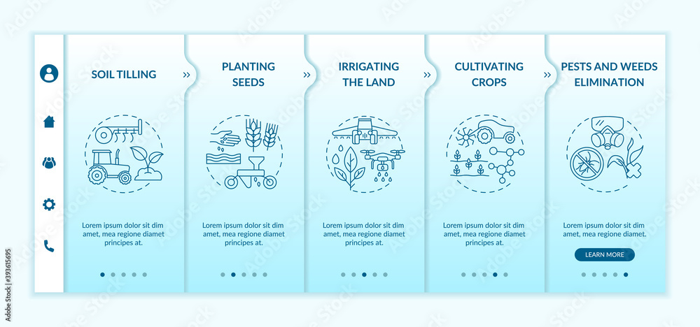 Agriculture machines tasks onboarding vector template. Irrigating the ...